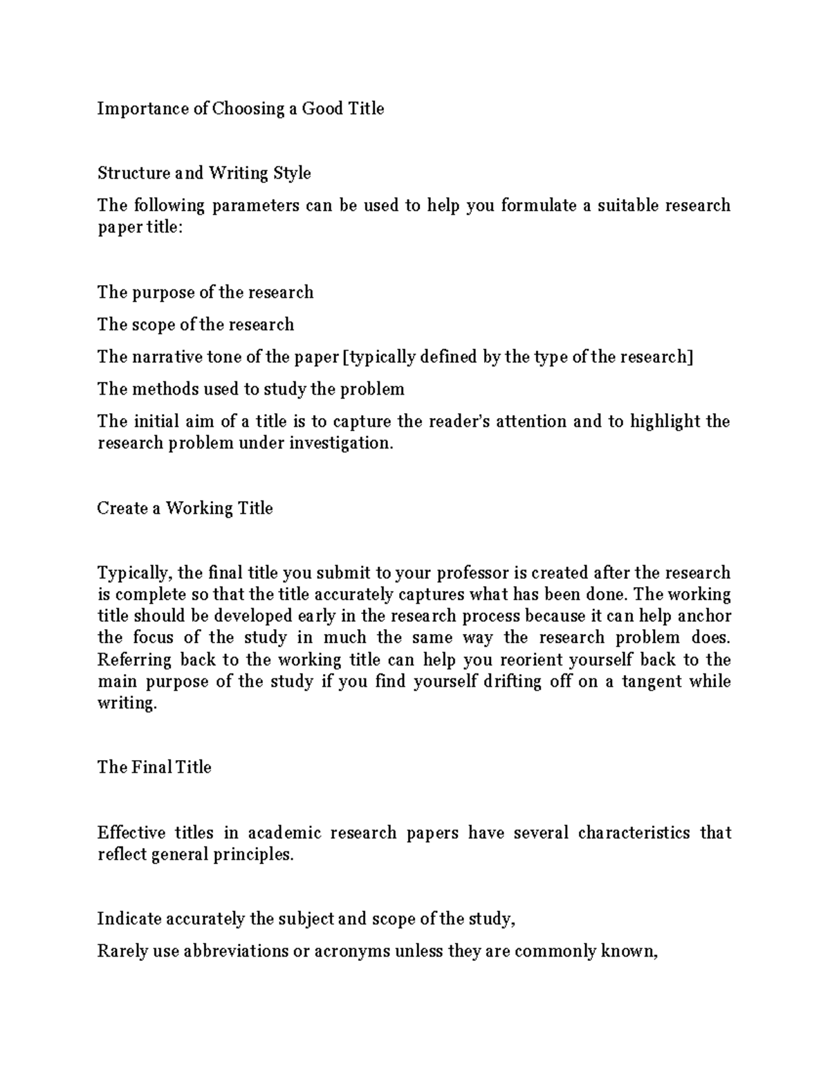 Choosing Effective Titles for Research Papers: A Guide - Studocu