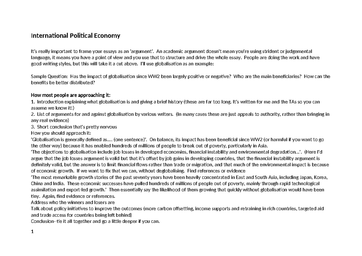 IPE - Sample Questions & Best Practices for Essay Preparation - Studocu