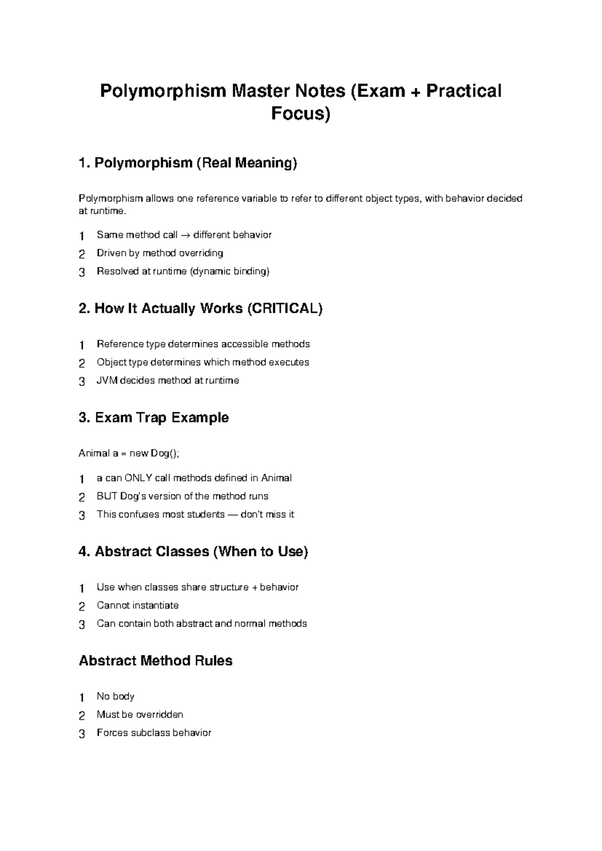 Polymorphism Master Notes (Final Exam Practical Focus) - Studocu