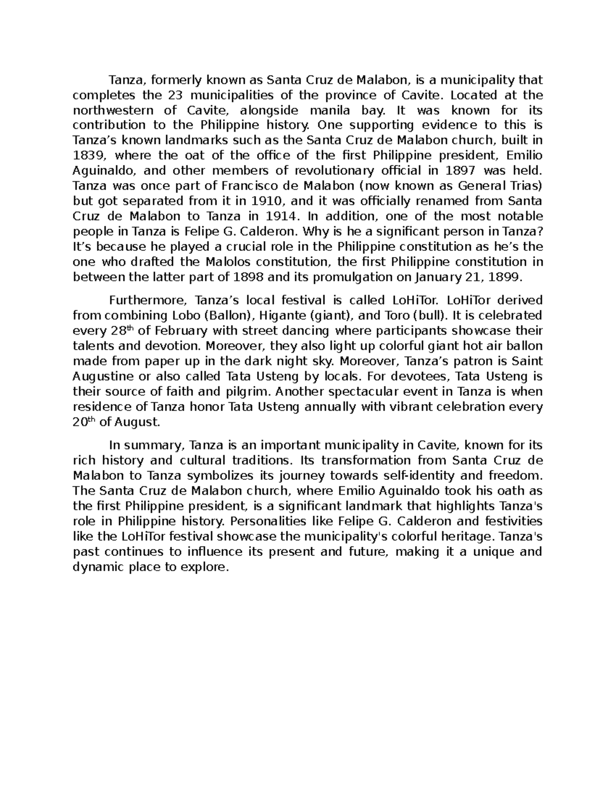 History and Cultural Significance of Tanza, Cavite - Studocu
