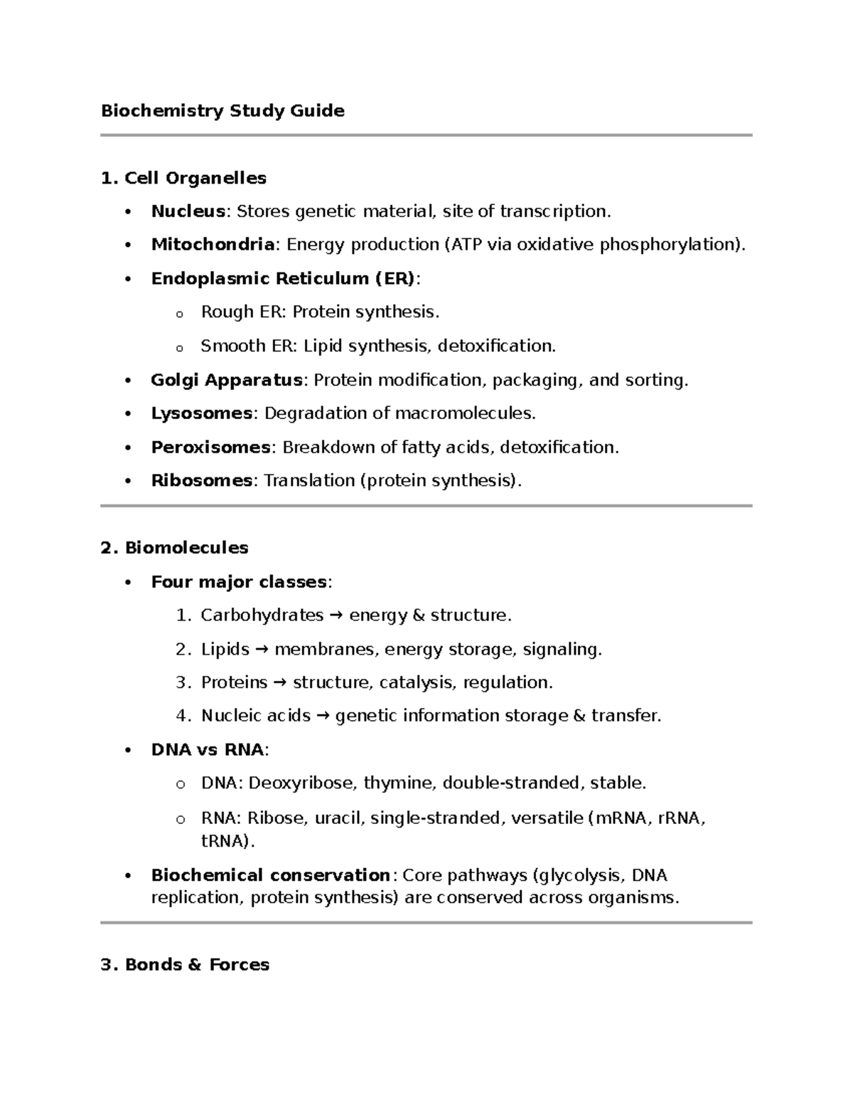 Biochemistry Study Guide (Detailed) - Cell Organelles, Biomolecules ...