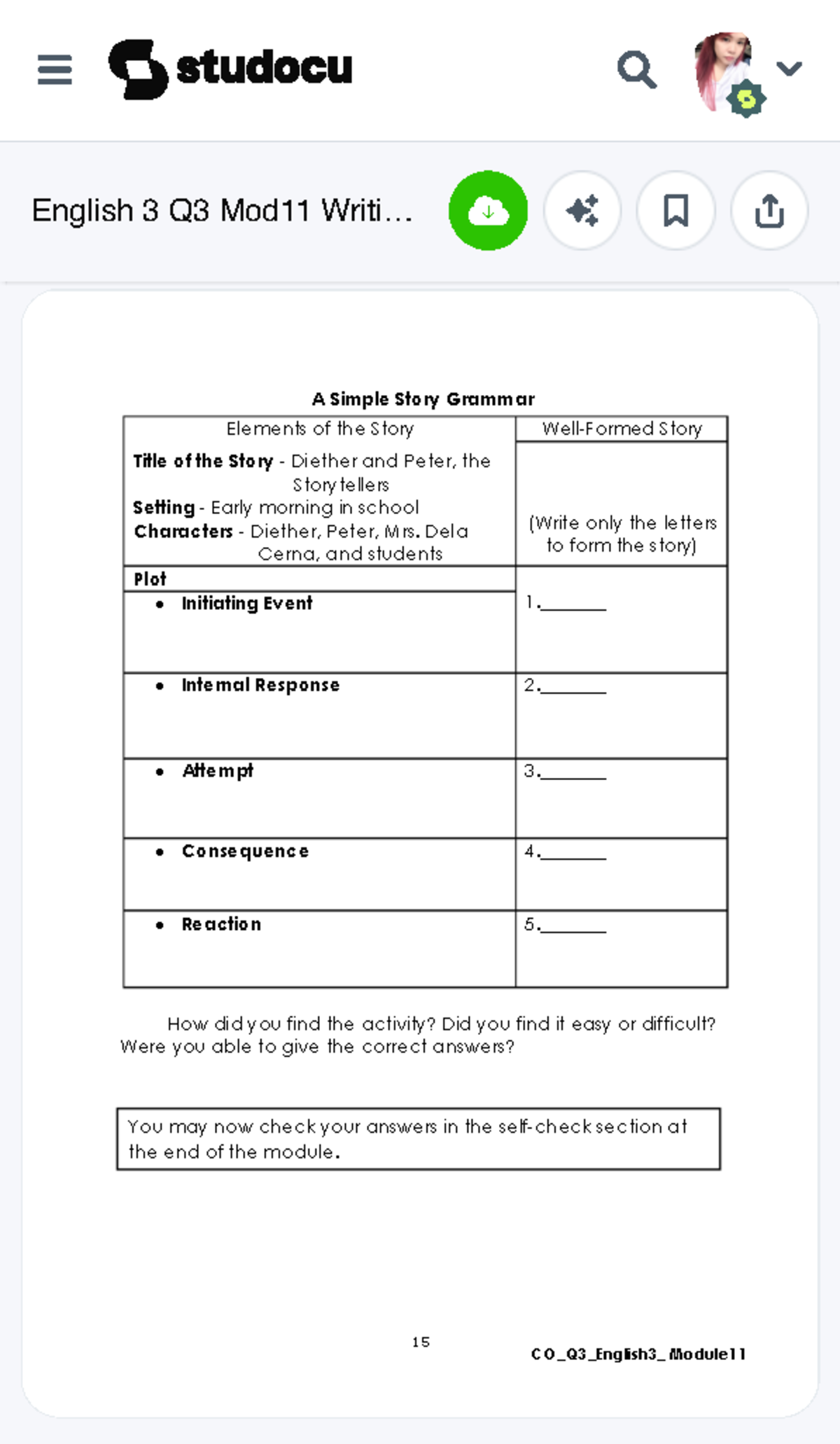 English 3 Q3 Mod11 Writing a Simple Story - Elements and Tips - Studocu