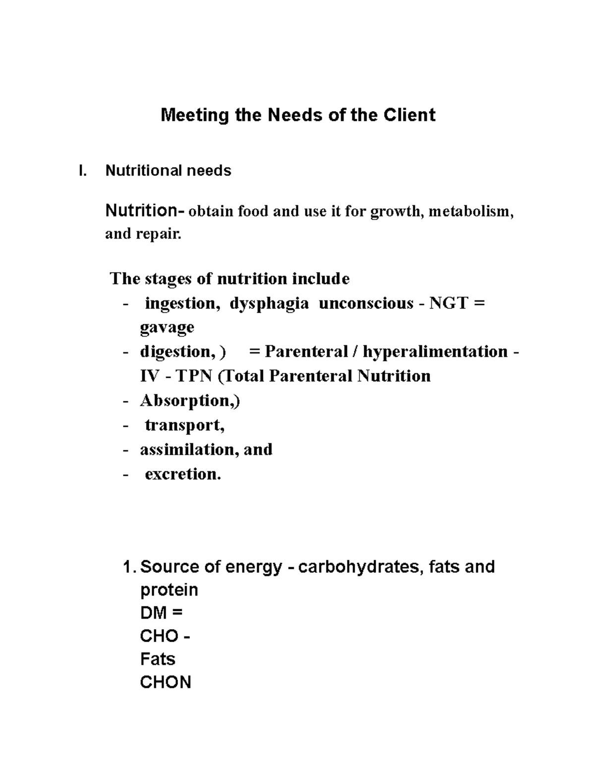 Nutritional Needs and Client Care: A Comprehensive Overview (NUTR 101 ...