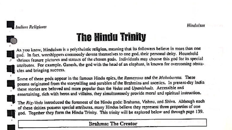 Hinduism 5b - Exploring the Hindu Trinity: Brahma, Vishnu, Shiva - Studocu