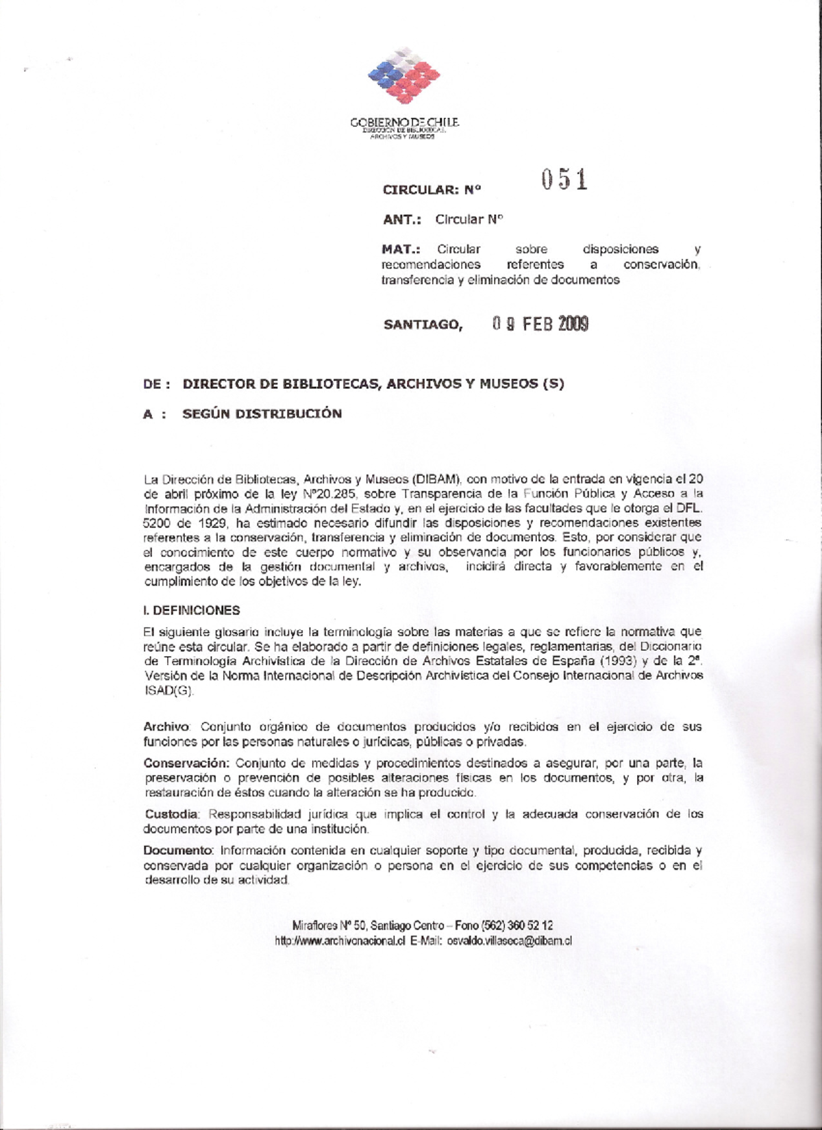 Circular 051: Recomendaciones sobre Conservación y Eliminación de Documentos - Studocu