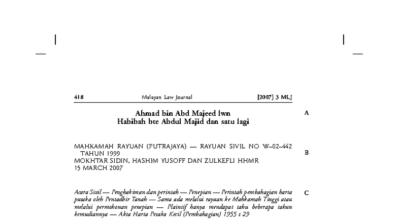 Kes Ahmad bin Abd Majeed lwn Habibah bte Abdul Majid (Rayuan Sivil No ...