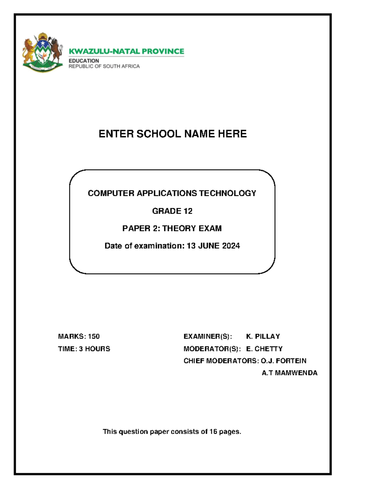 2024CAT Gr 12 P2 Theory Exam - T2 Question Paper & Memo - Studocu