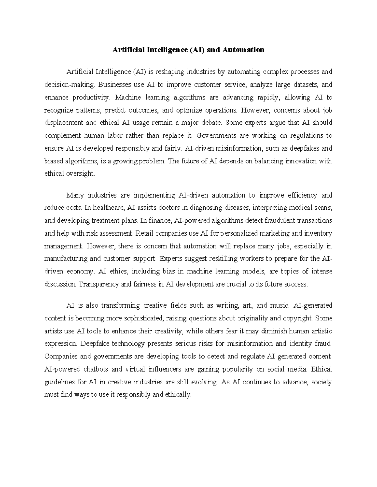 AI - Essay for ENG about artificial intelligence - Artificial ...