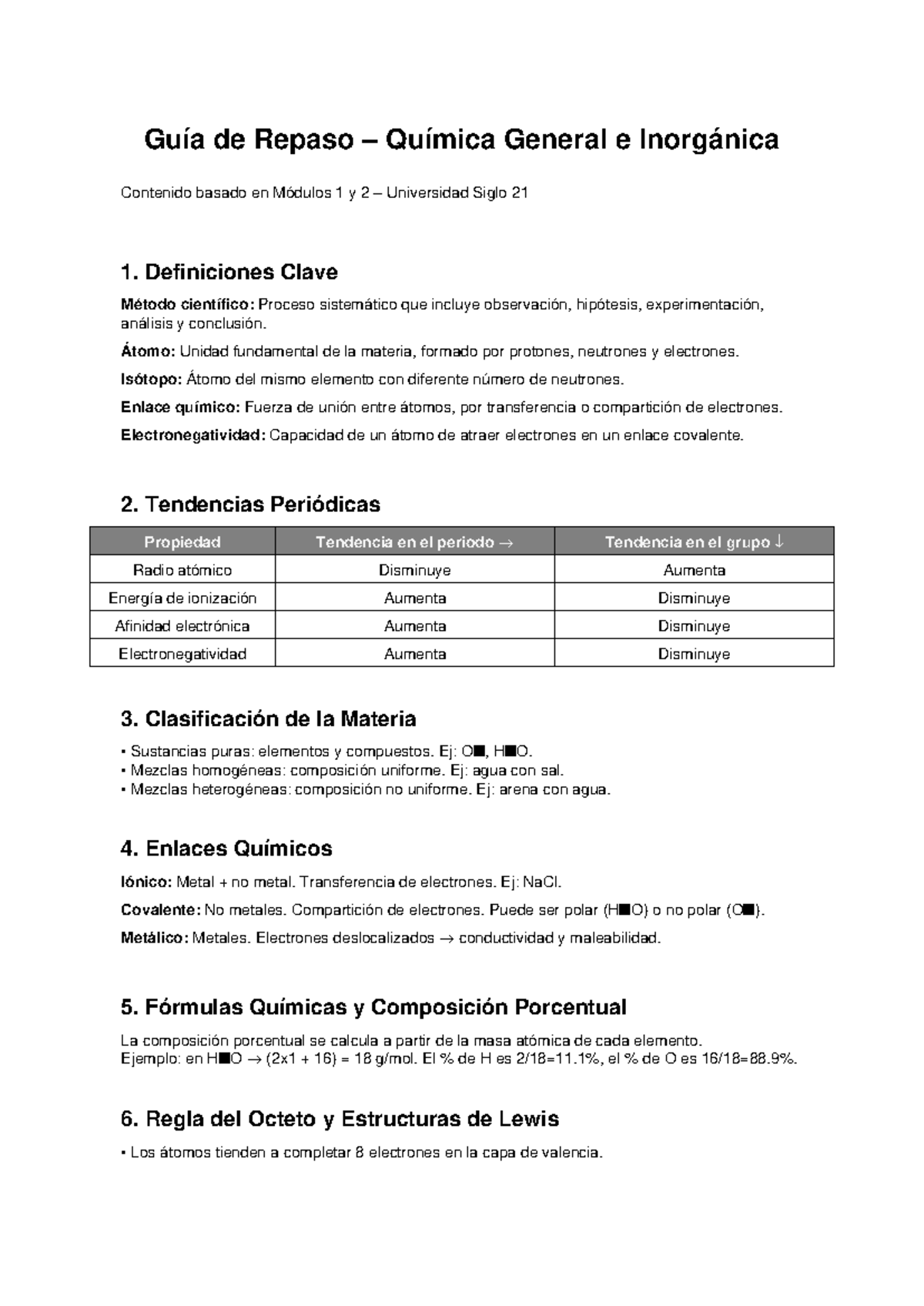 Repaso Parcial Química General e Inorgánica Módulos 1 y 2 - Studocu