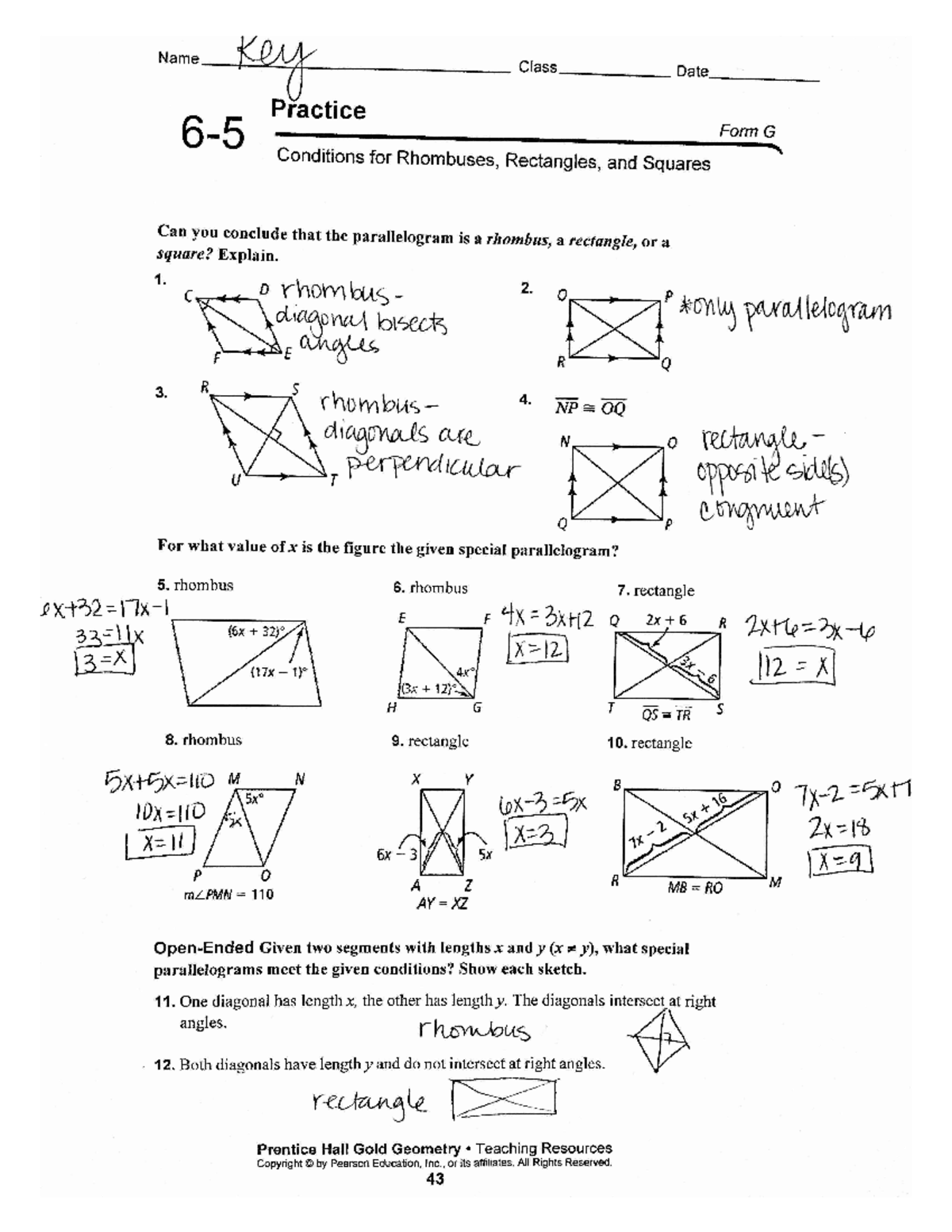 6-5 practice wks - answers - Name key Class Date Practice Form G ...