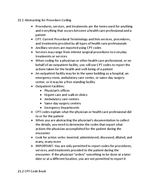 Medical Coding: Chapter 2 Abstracting Clinical Documentation - Key Terms: Abstracting: process ...