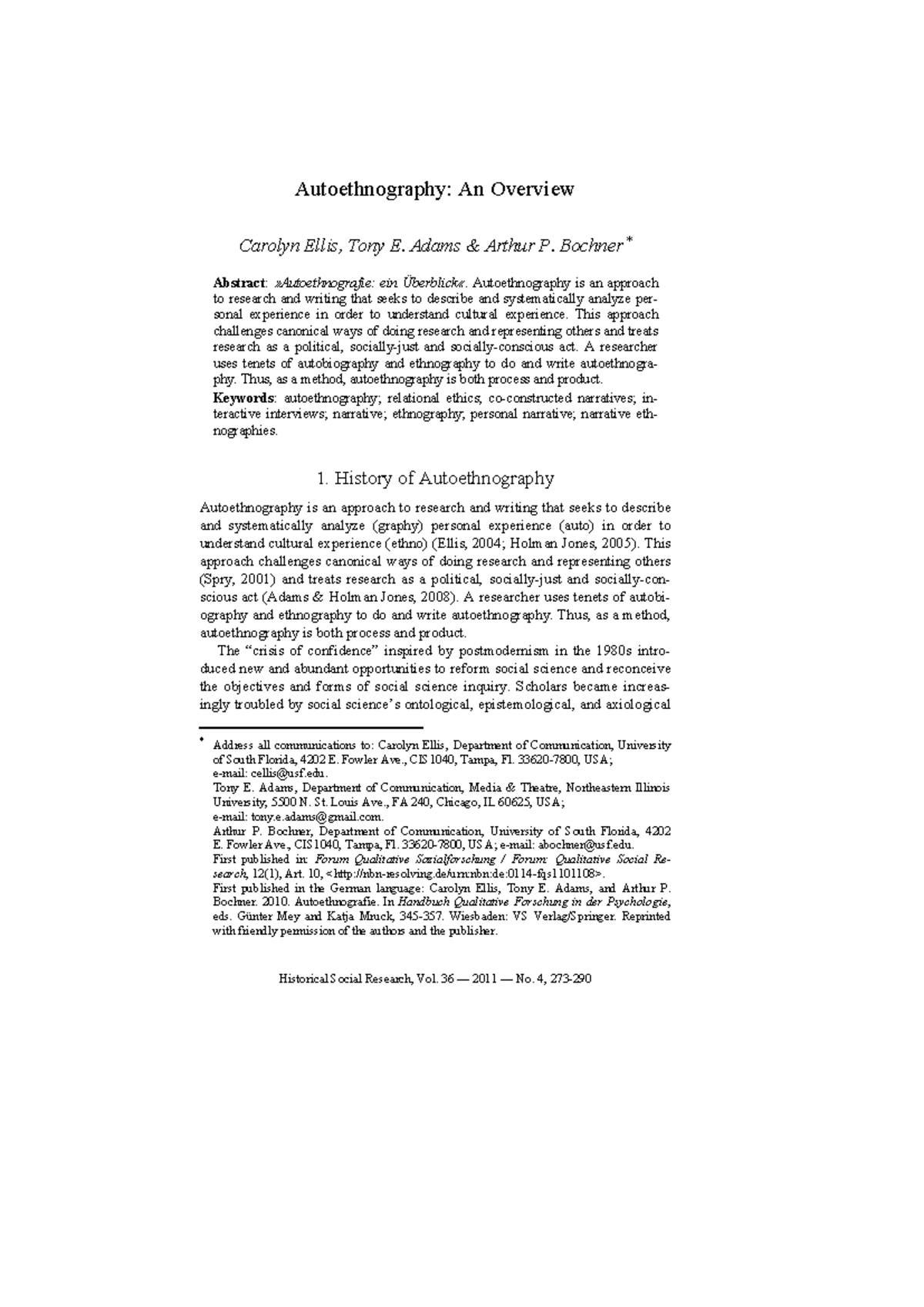 Autoethnography: Understanding Personal and Cultural Experience - Studocu