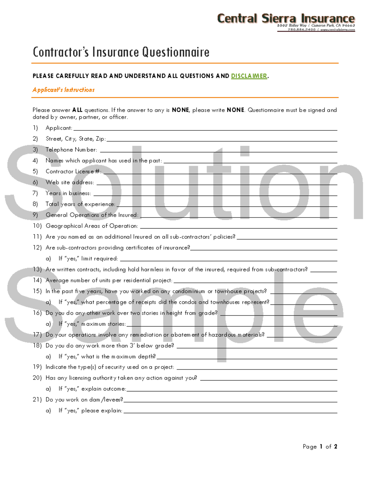 WD2024 Insurance Questionnaire: Complete All Sections Carefully - Studocu