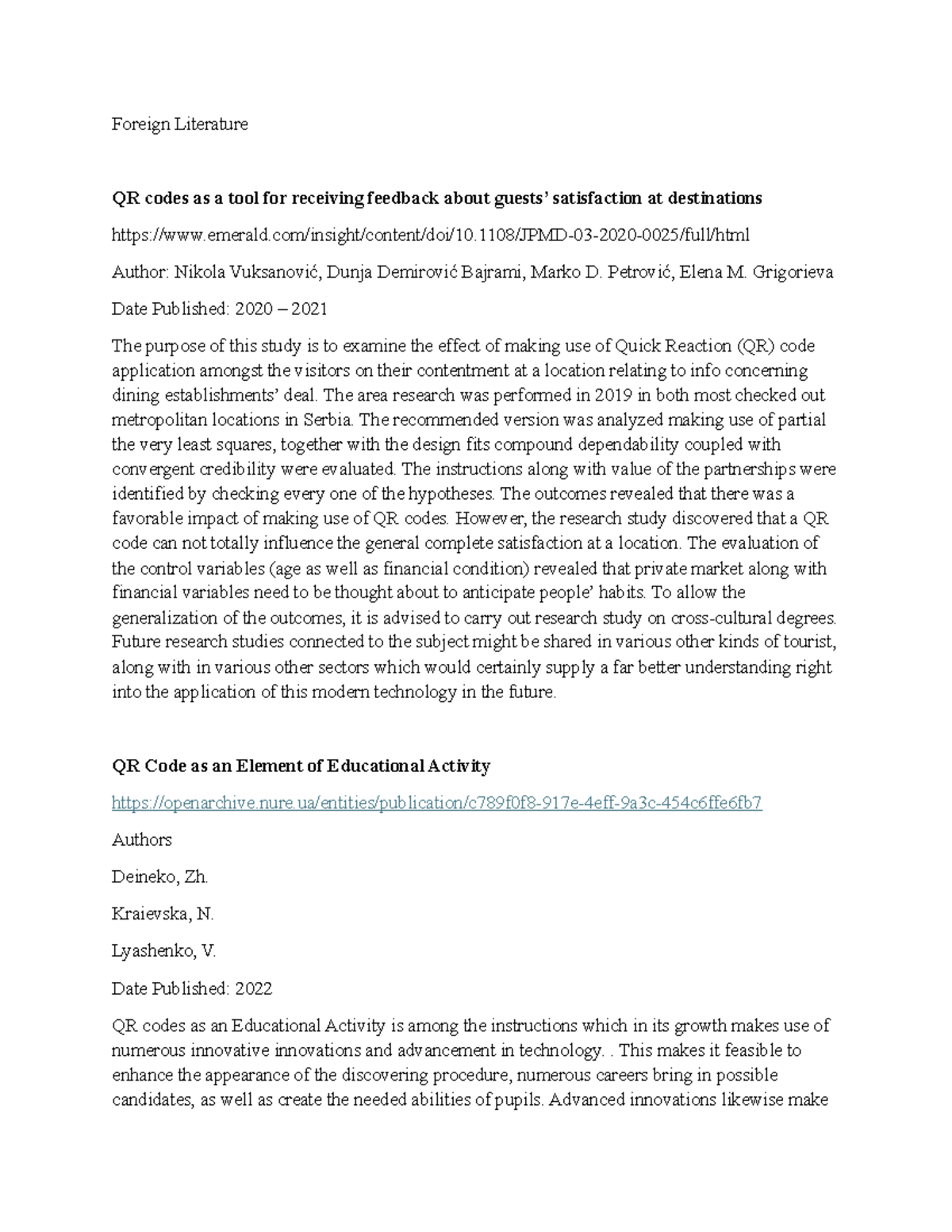 RRL-Foreign Literature Review on QR Code Applications and Impact - Studocu