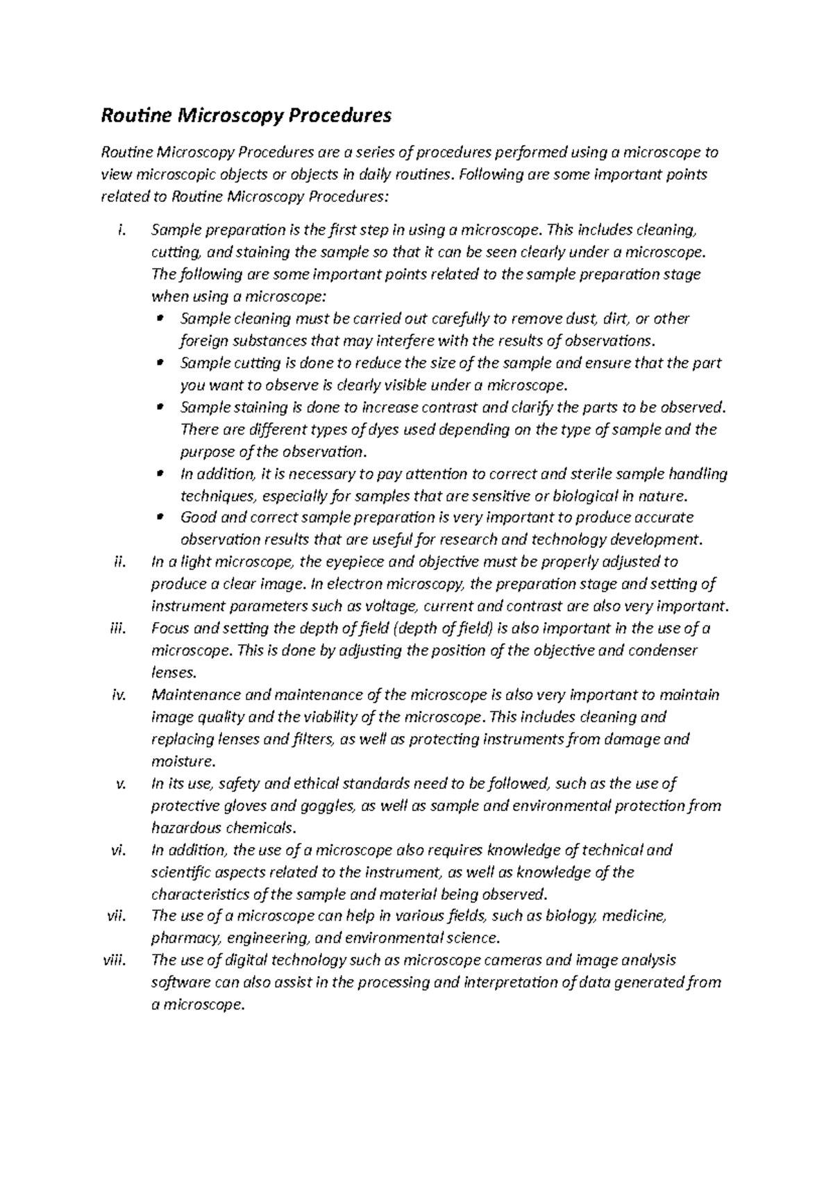 Routine Microscopy Procedures, notes - Routine Microscopy Procedures ...
