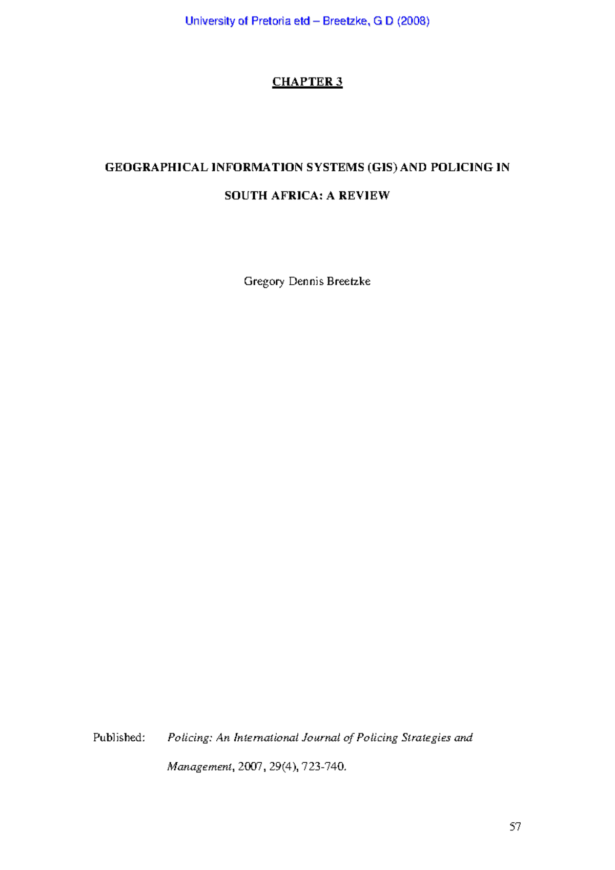CHAPTER 3: GIS and Policing in South Africa - A Review (UP ETD) - Studocu