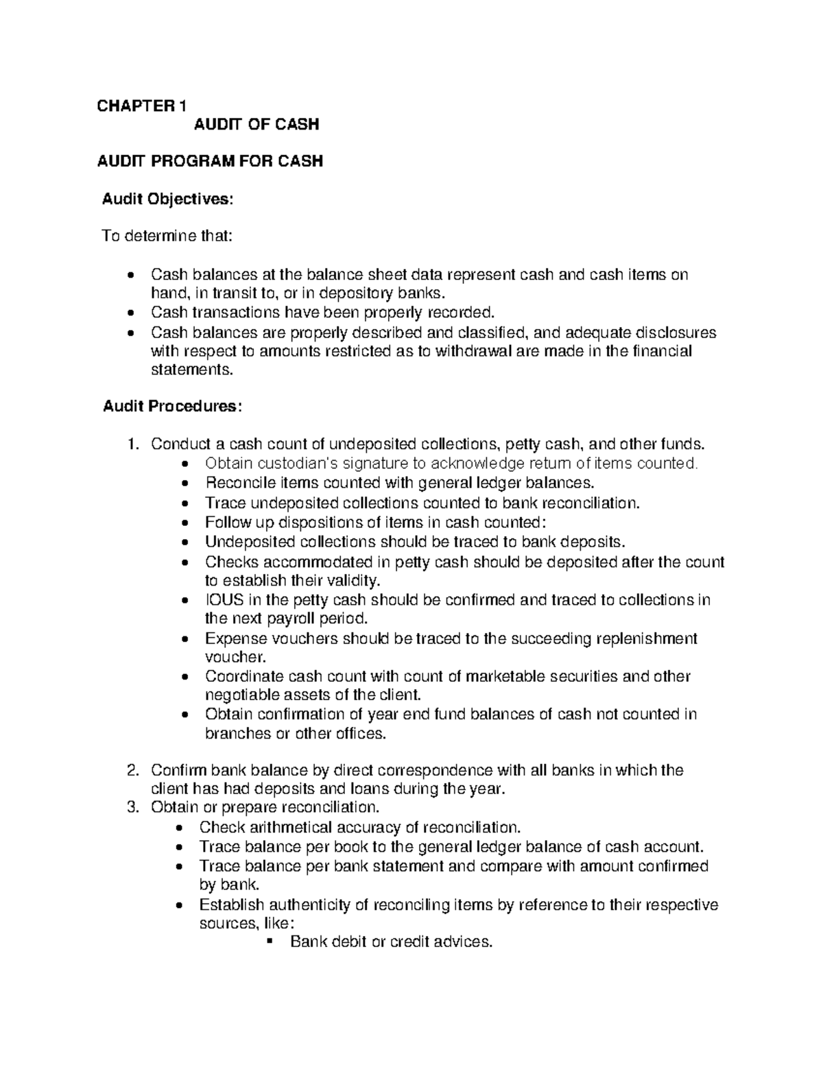 Audit of Cash: Procedures and Problems for 2007 Financials - Studocu