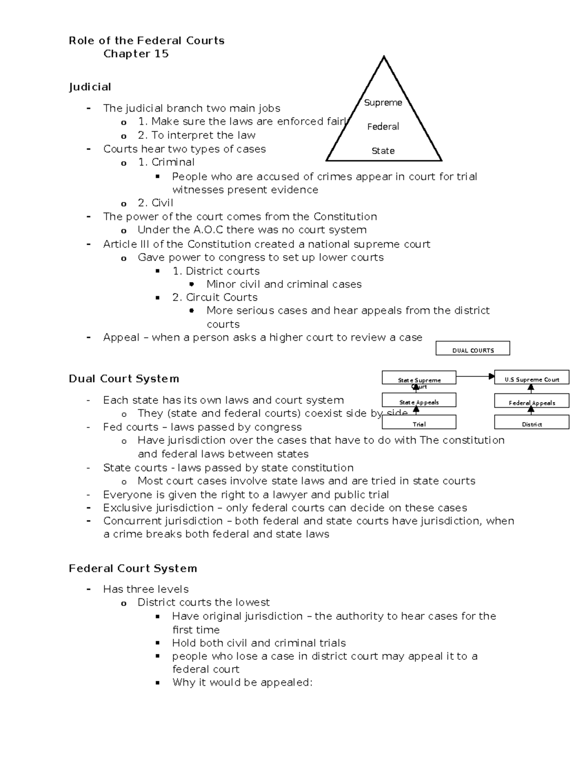 Gov Notes - Chapter 15: Role of Federal Courts and Their Jurisdiction ...