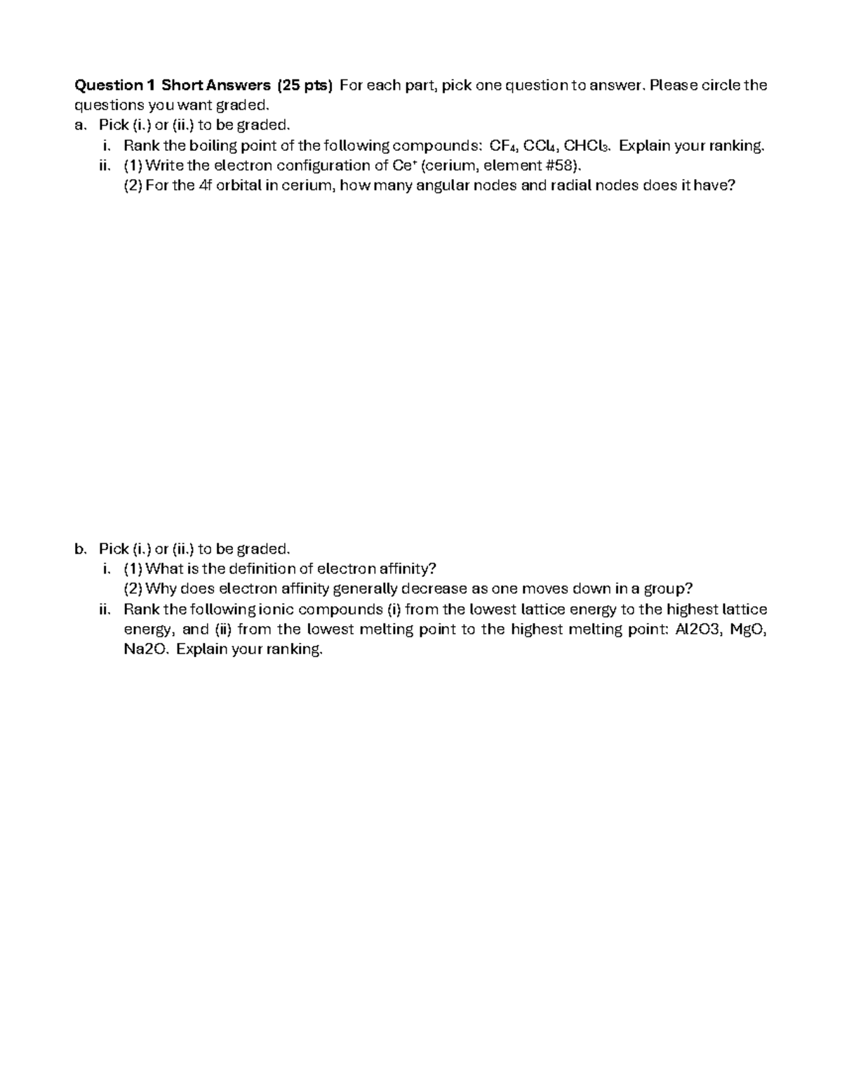 Final Exam - Practice Exam for Chemistry 101 (Short Answers) - Studocu