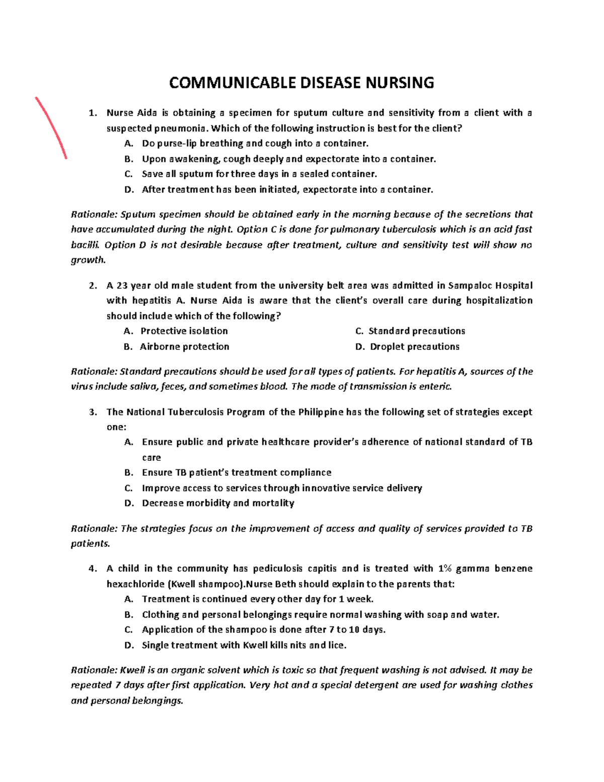 Communicable Disease Nursing Strategies: PR 899A Final Exam Notes - Studocu