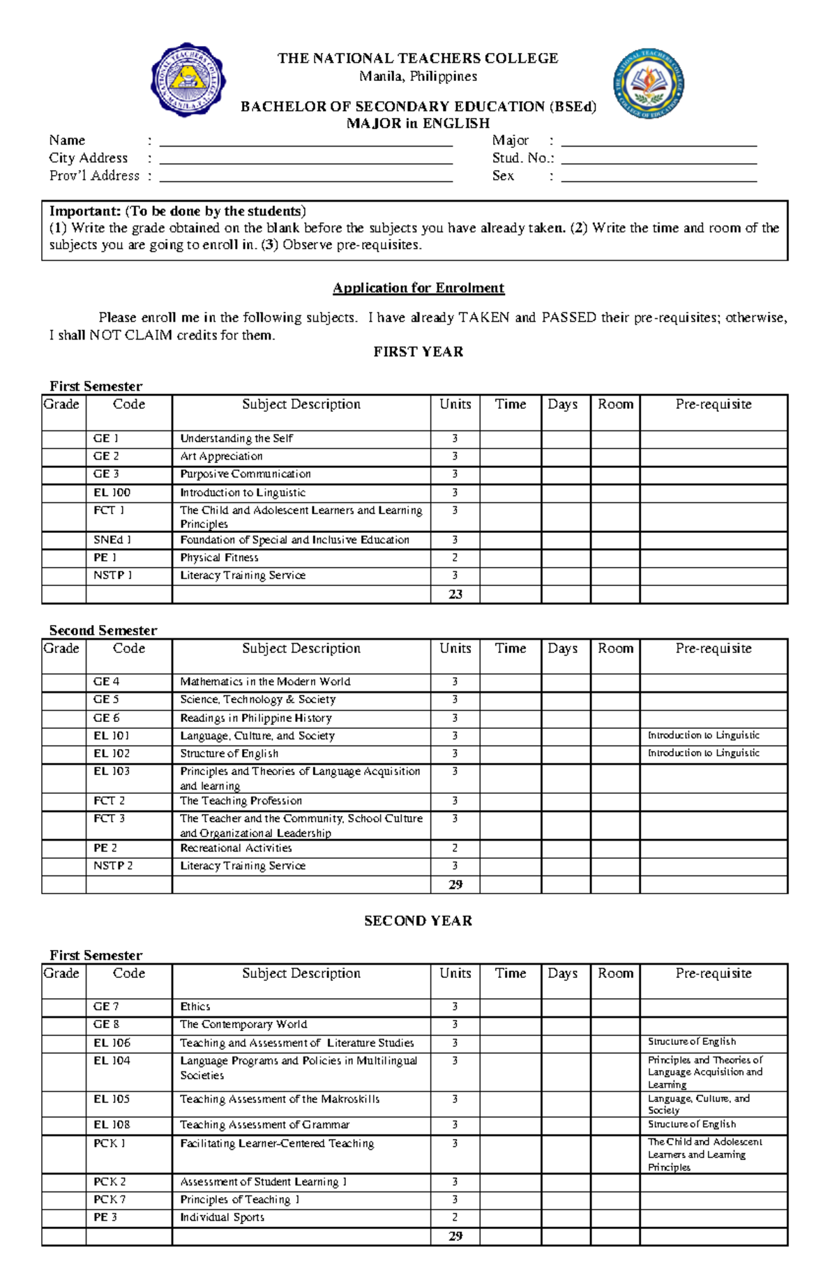 BSED Major in English Course Enrollment Guide and Coverage - Studocu
