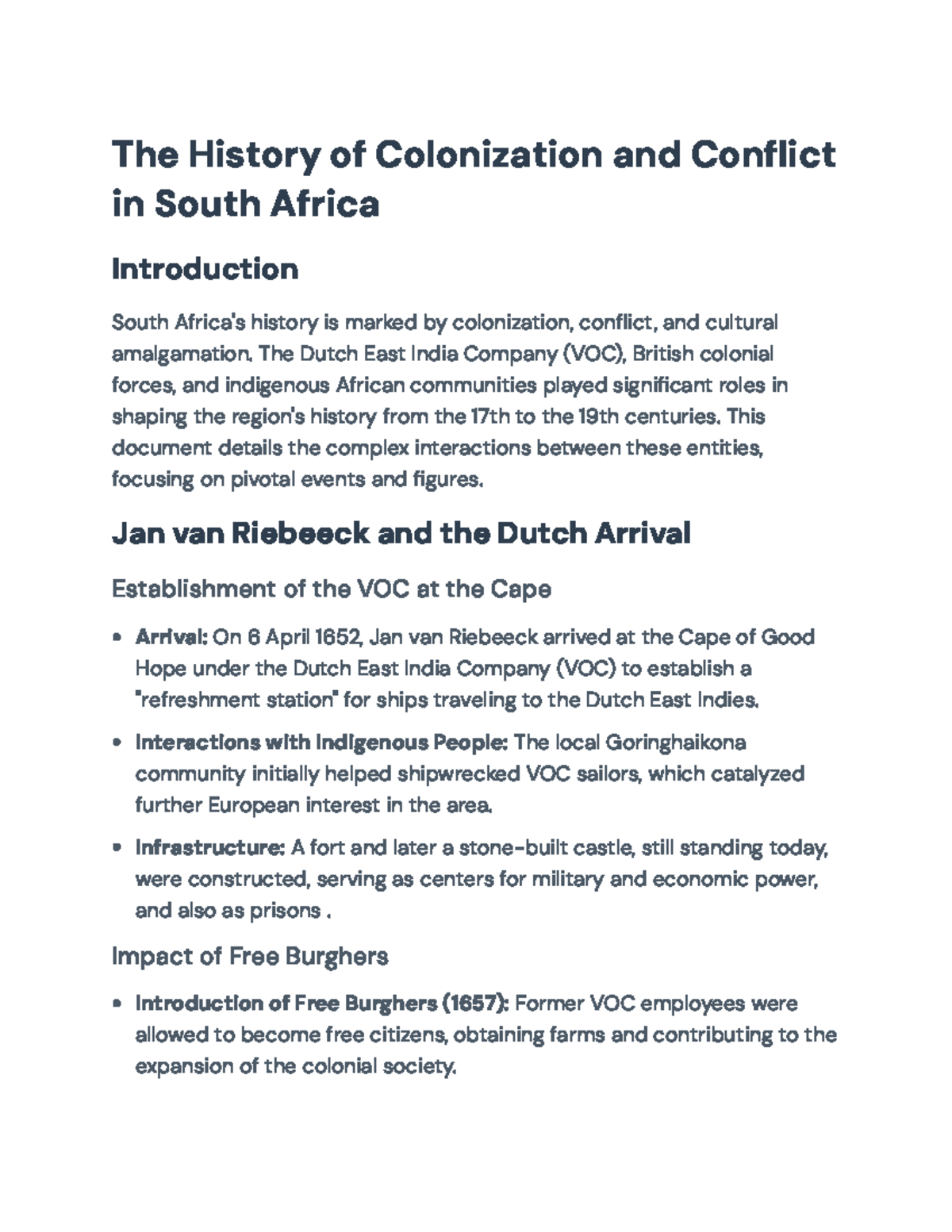 Colonization and Conflict in South Africa: A Historical Overview (HIST ...