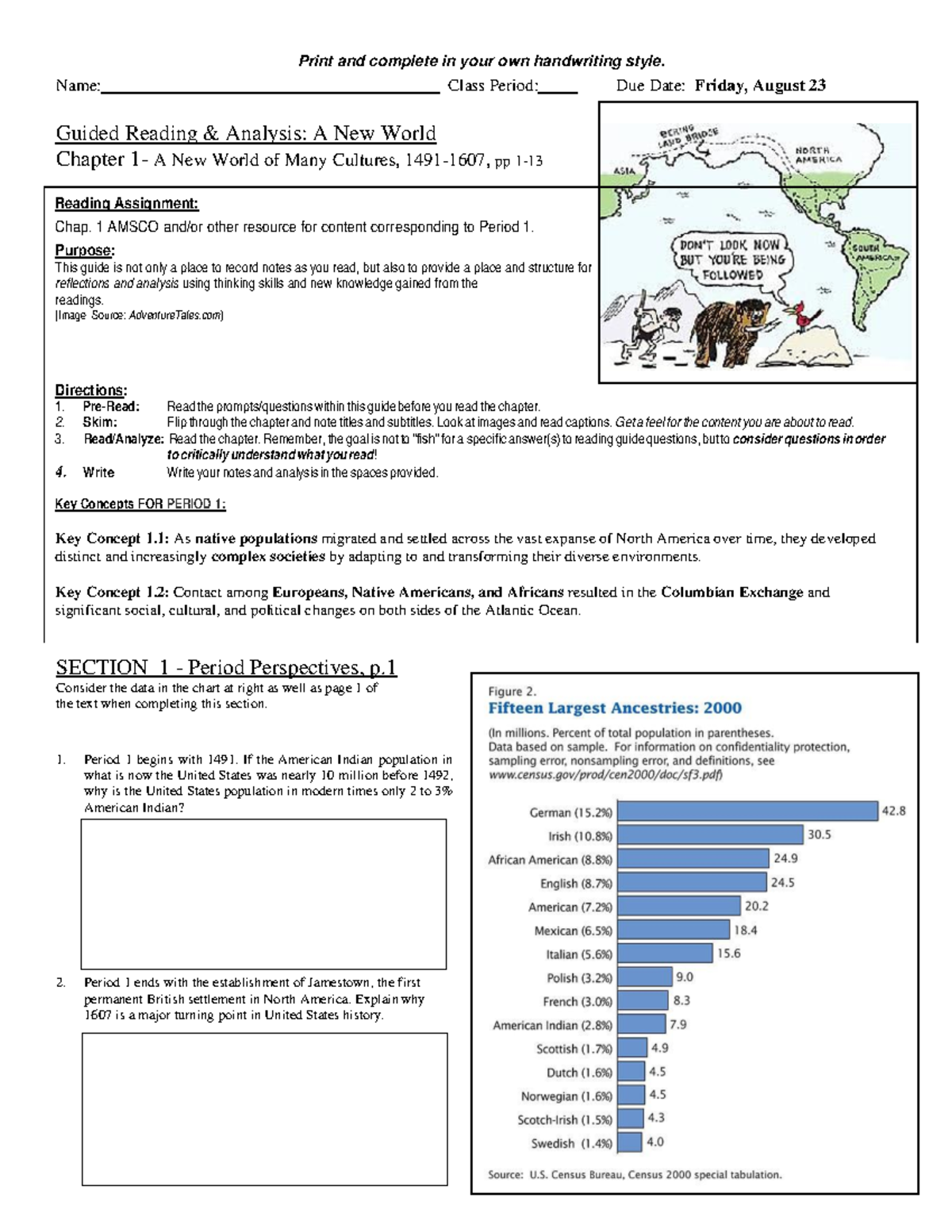 AMSCO APUSH Chapter 1 Guided Reading Analysis: A New World of Cultures ...
