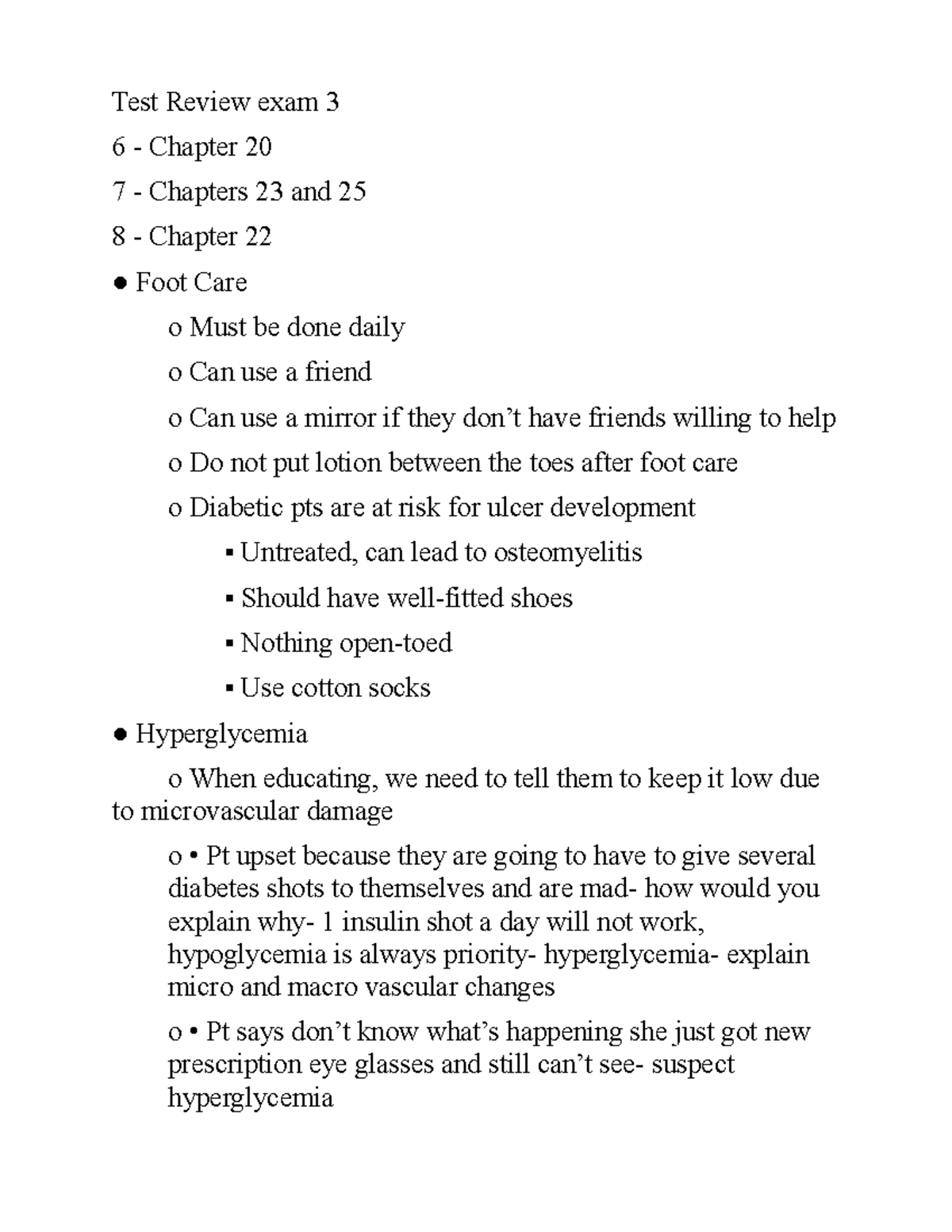 NUR 257 Concepts Review for Exam 3: Diabetes & Elderly Care - Studocu