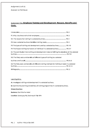 business level 3- unit 21 - assignment 1 - Assignment 1- Unit 21 training and development ...
