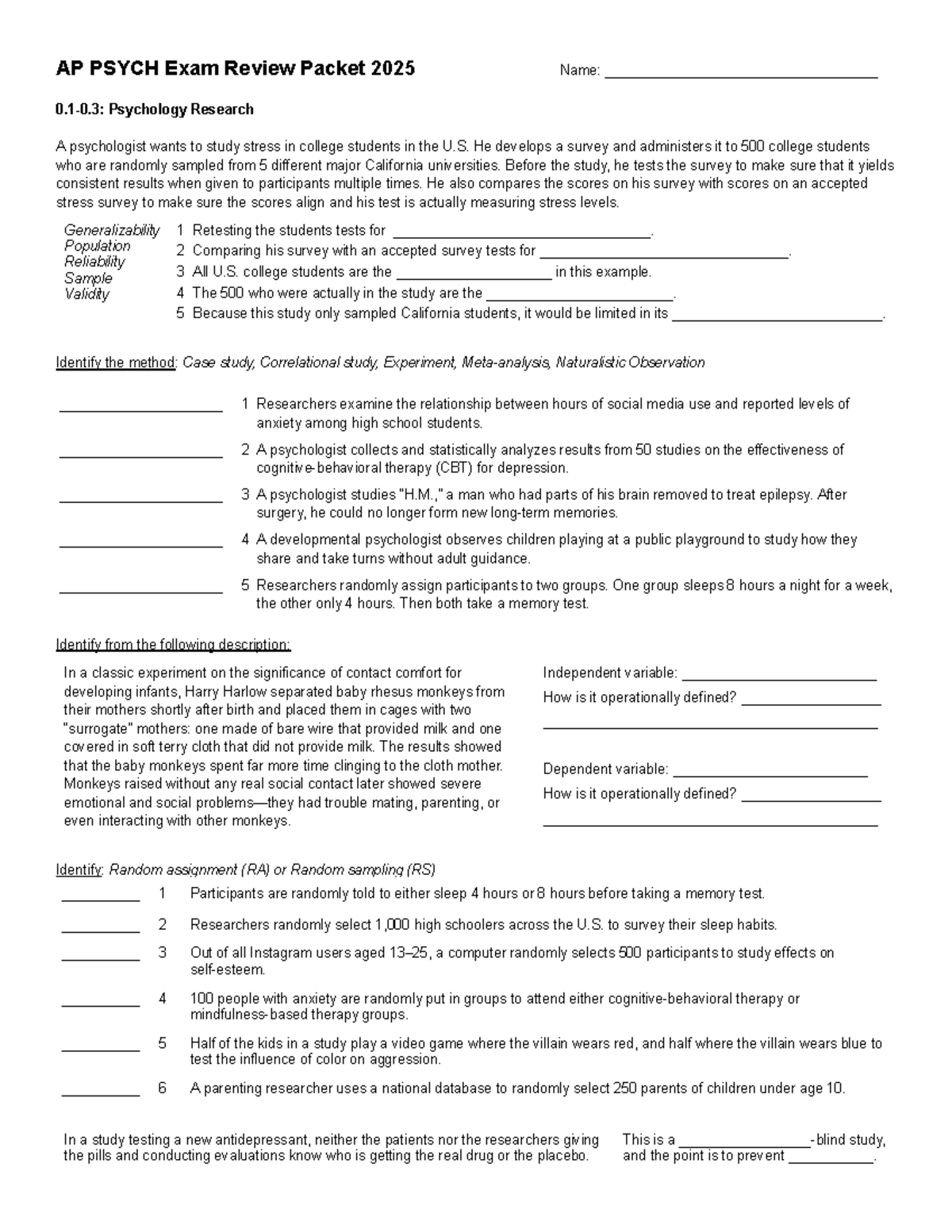 AP PSYCH Exam Review Packet 2025: Key Concepts & Study Guide - Studocu