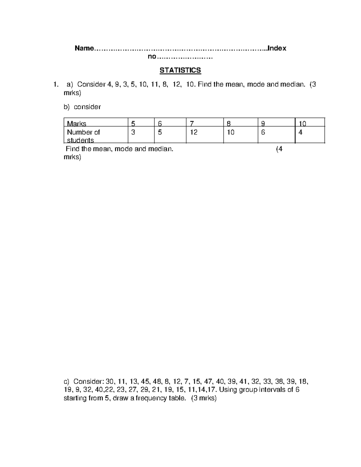 STATISTICS 1: Mean, Mode, Median & Frequency Tables Analysis - Studocu