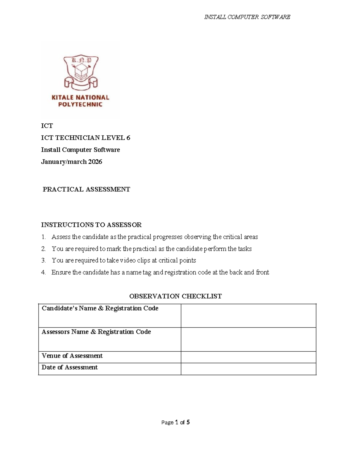 ICT Technician Level 6: Practical Assessment for Software Installation ...