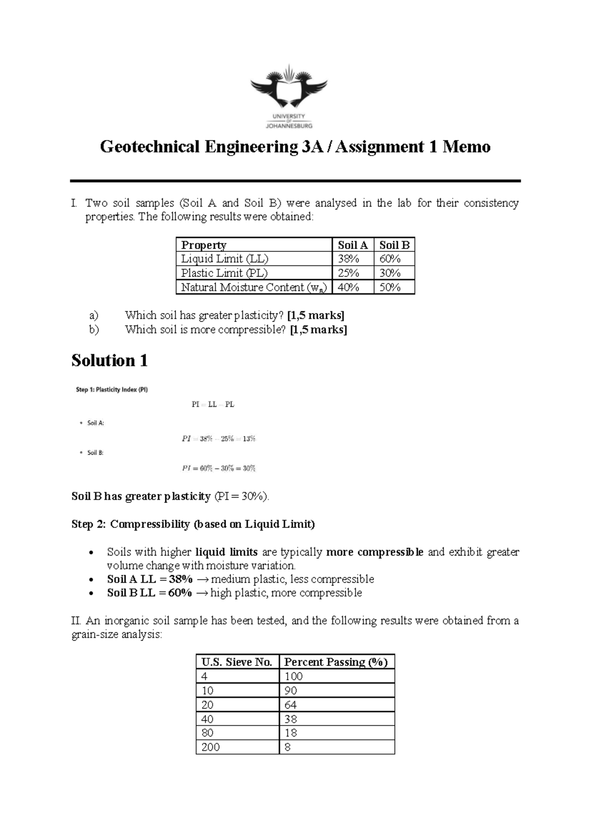 Geotechnical Engineering 3A Assignment 1 Memo Analysis 2025 - Studocu
