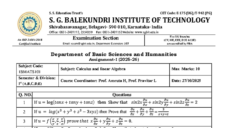 Calculus and Linear Algebra Notes - 1BMATS101 (Semester 1) - Studocu