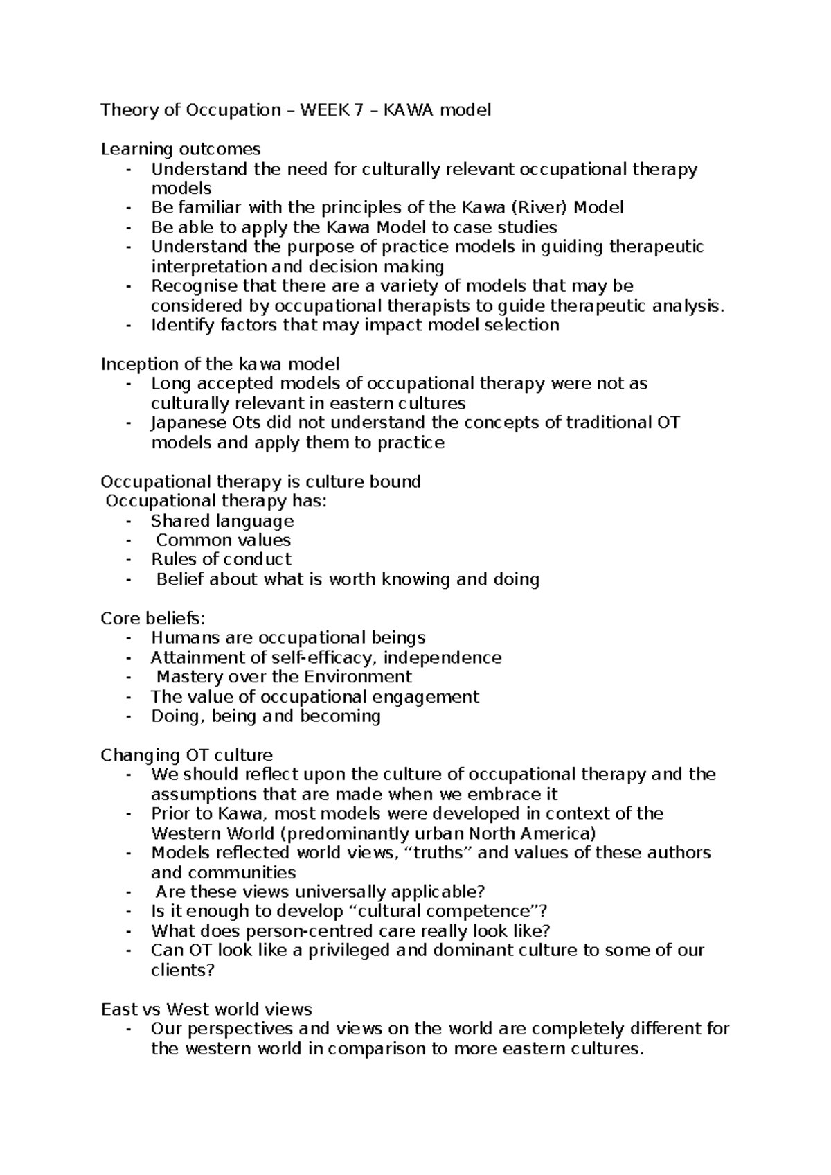 Theory of Occupation: Week 7 Lecture Notes on KAWA Model - Studocu