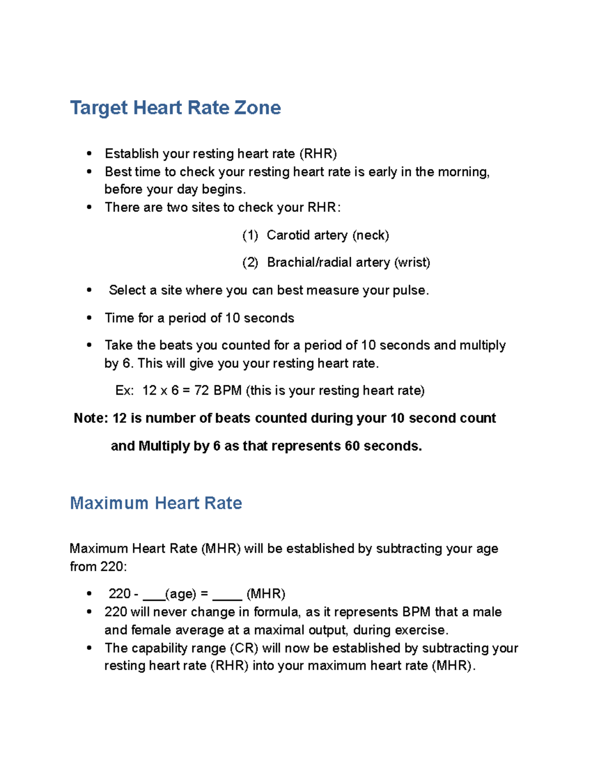 Target Heart Rate Zone Notes updated - Target Heart Rate Zone Establish ...