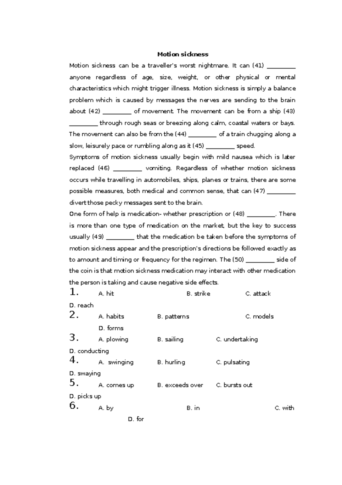 Motion Sickness - Practice Test and Study Guide - Studocu