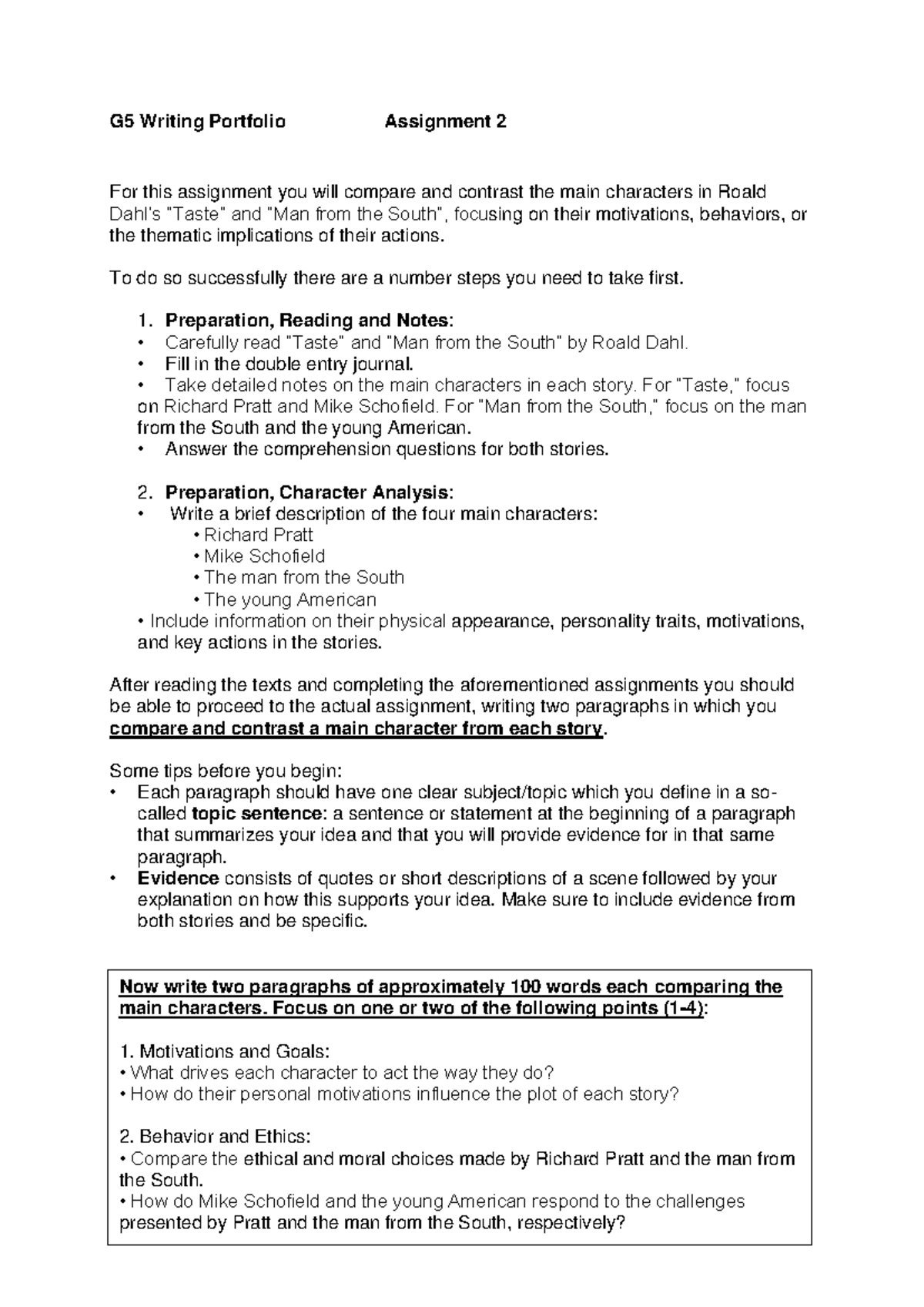 G5 Writing Portfolio: Character Analysis of Roald Dahl's Works ...