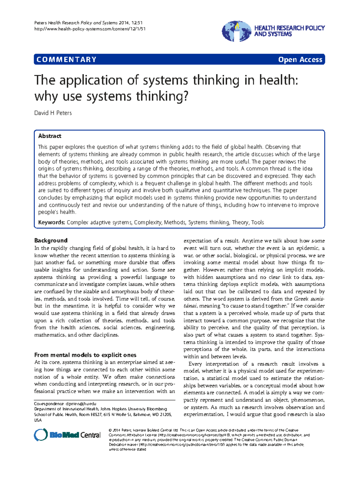 Advancing Systems Thinking in Environmental Health: Insights and ...
