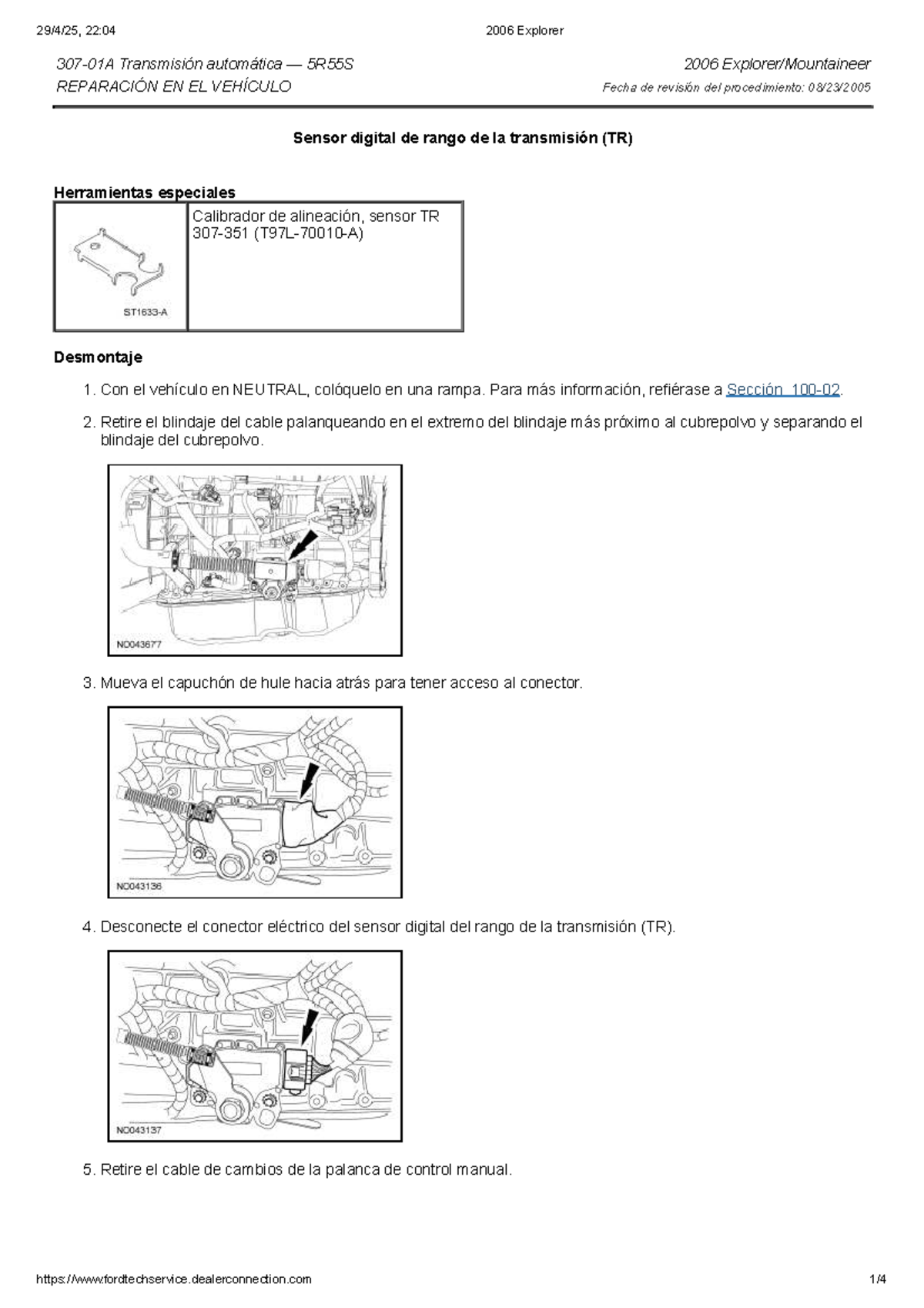 Reparación del Sensor TR en Transmisión 5R55S - 2006 Explorer - Studocu