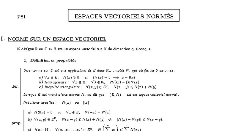 Espaces Vectoriels Normés - Exercice PSI I - Studocu