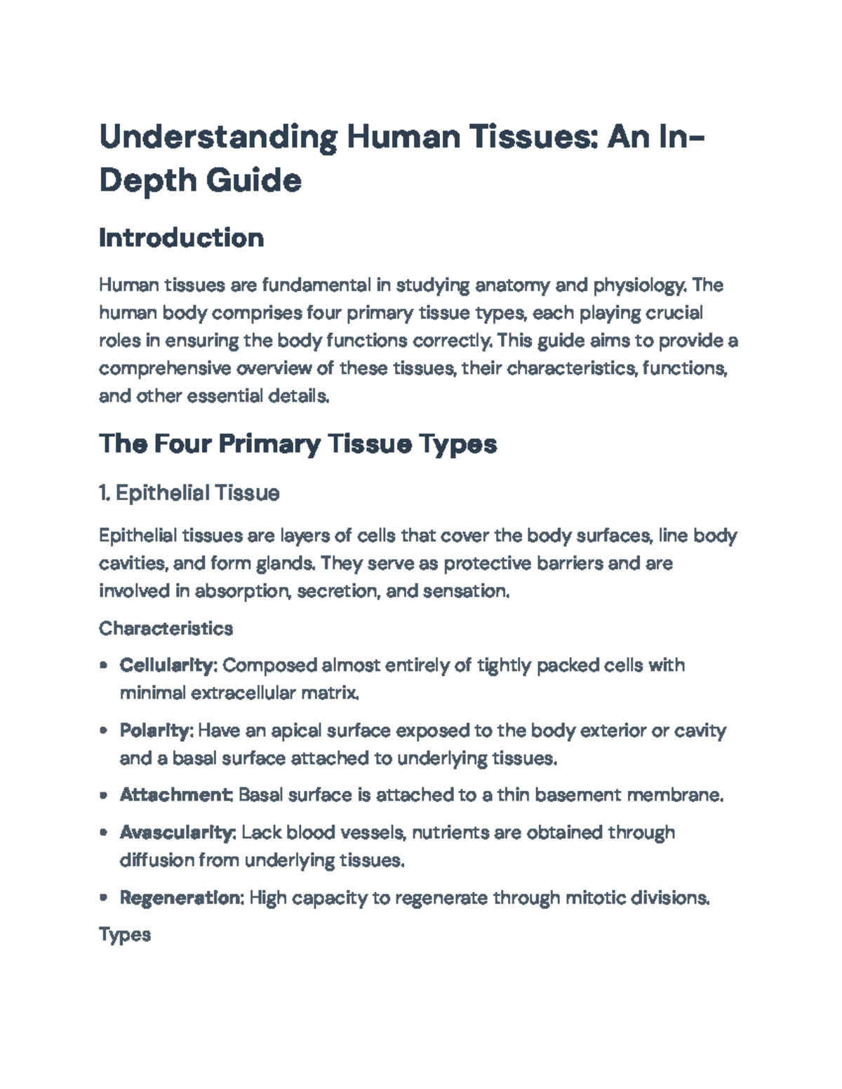 Understanding Human Tissues: Structure, Function, and Repair (BIOL 101 ...