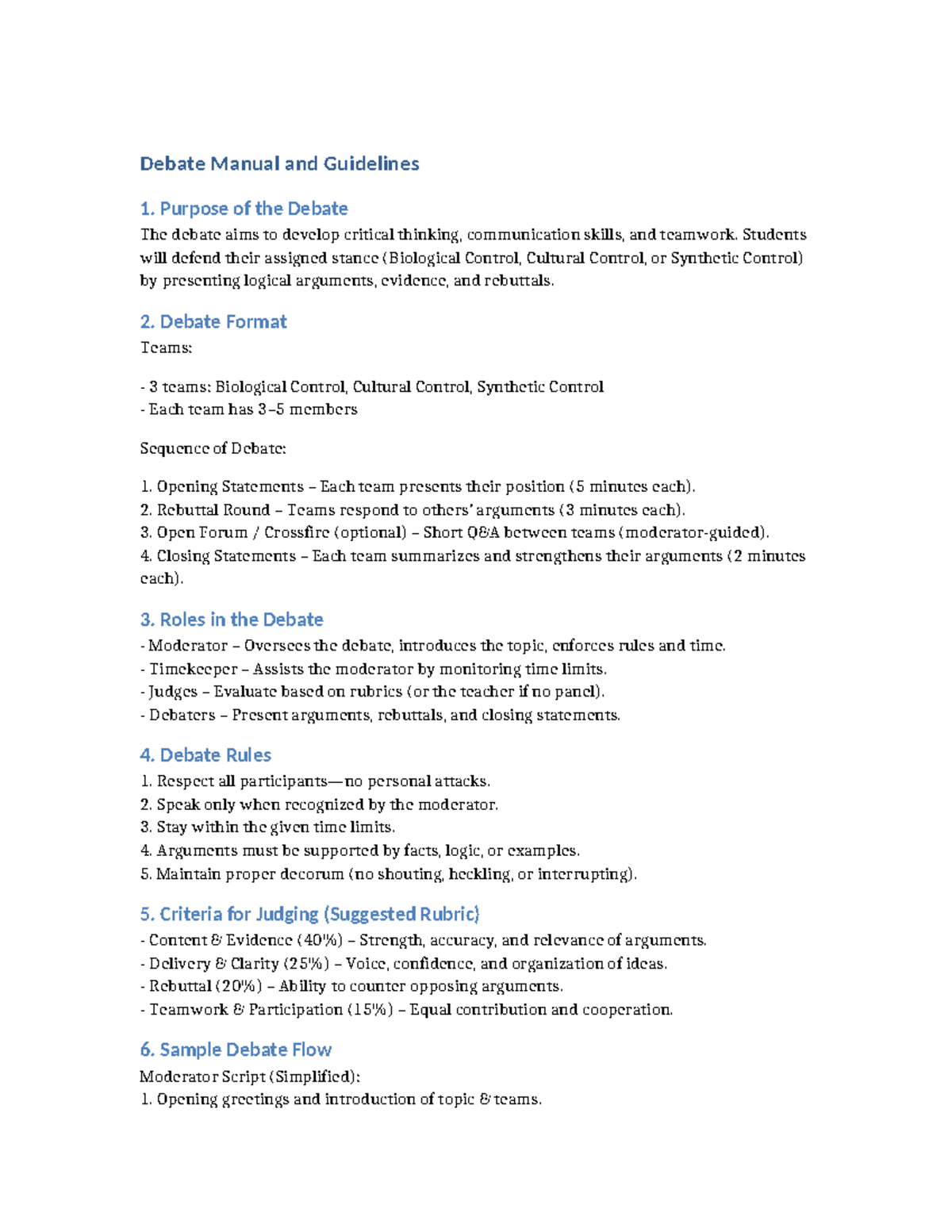 Debate Manual: Guidelines for Effective Team Arguments - Studocu
