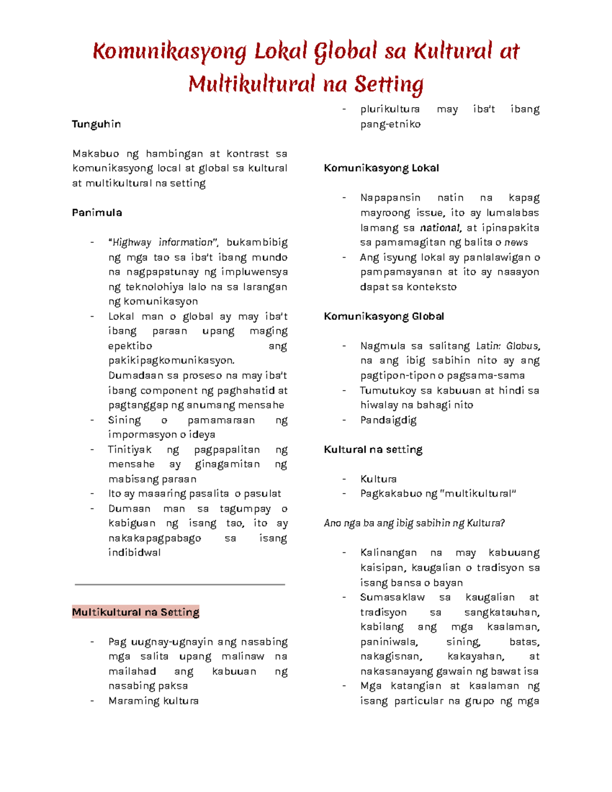 Kumparatibong Pagsusuri sa Komunikasyong Lokal at Global: Multikultural ...