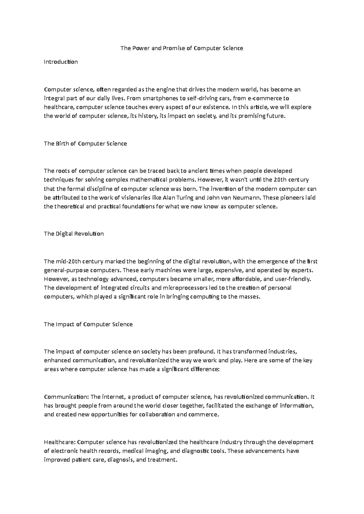 CS 101: The Power and Promise of Computer Science Explained - Studocu