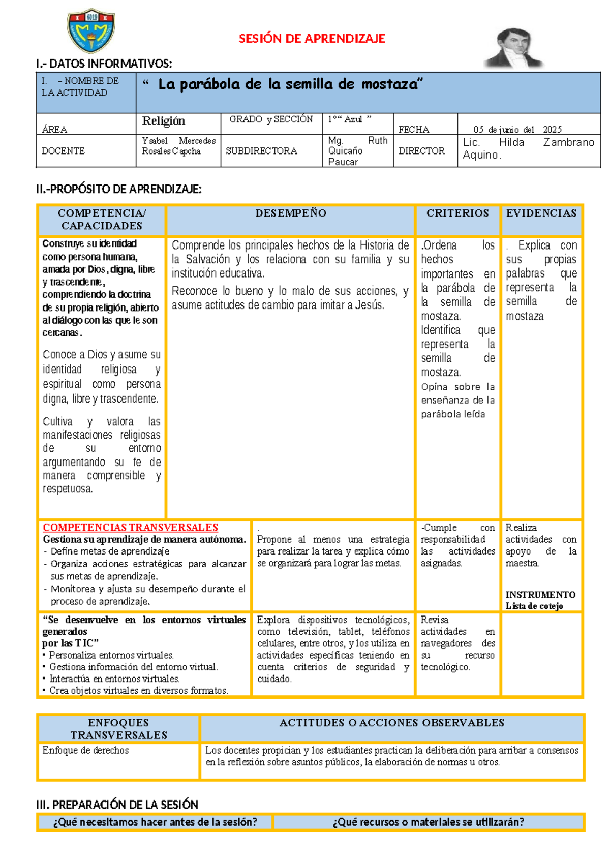 Título: SESIÓN DE APRENDIZAJE: La Parábola de la Semilla de Mostaza ...