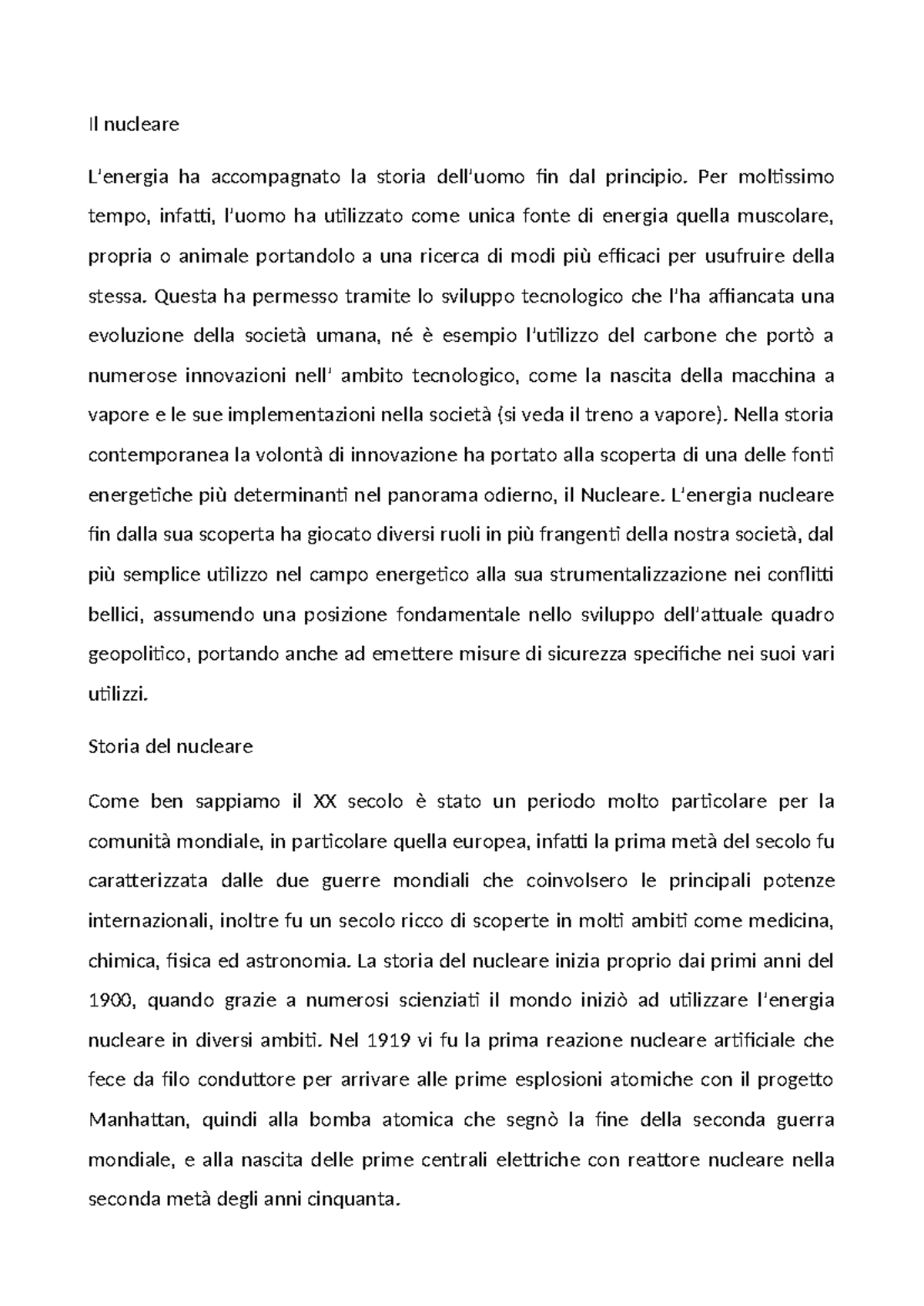 Storia del nucleare: Evoluzione e Impatti Geopolitici - Studocu