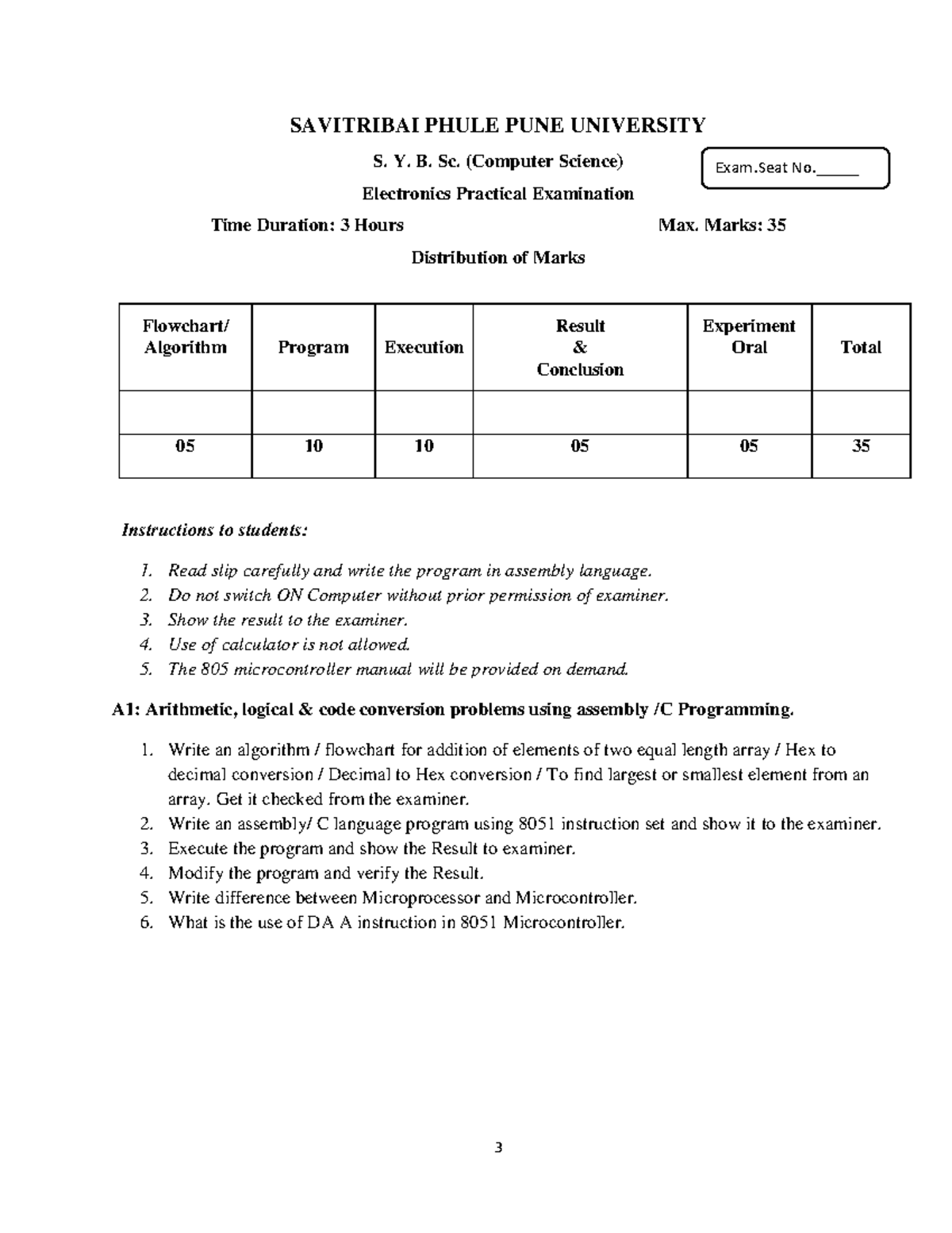 Electronics Practical Examination Slip: S.Y.B.Sc. (CS) Sem-3 Tasks and Instructions - Studocu