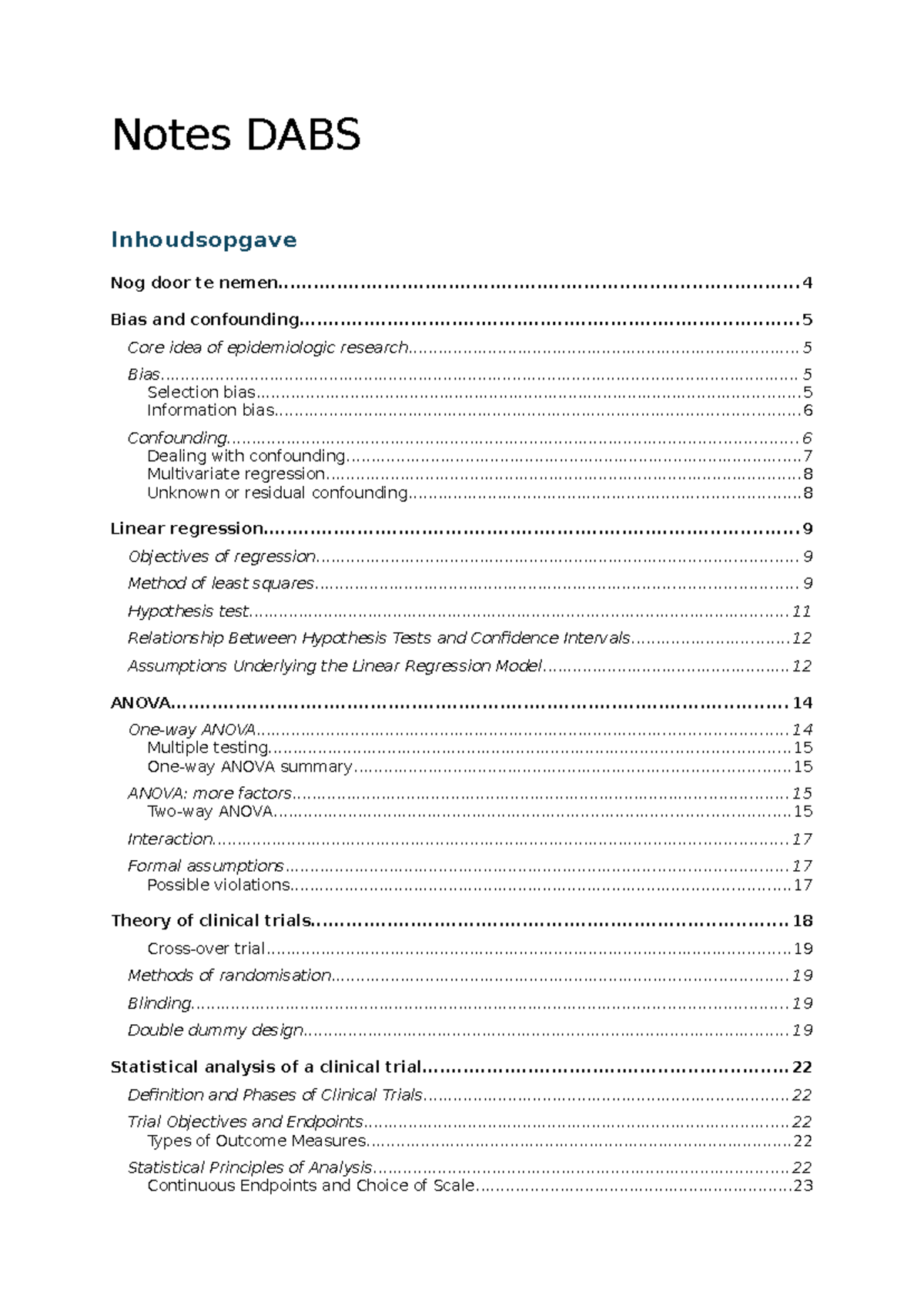 Notes DABS - Epidemiology Concepts and Statistical Analysis - Studeersnel