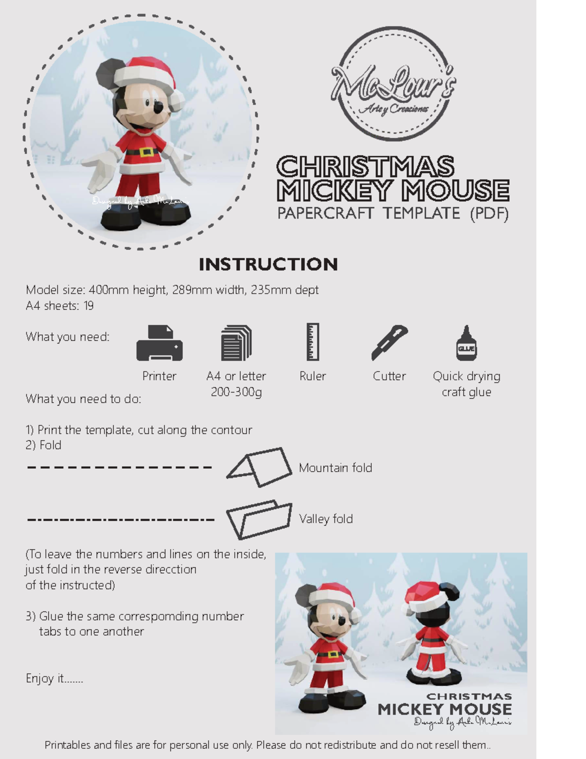 CHRISTMAS MICKEY MOUSE Papercraft Template Instructions (PDF) - Studocu